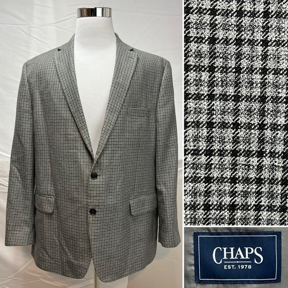 Chaps | Suits & Blazers | Chaps Ralph Lauren Mens 5l Gray Black Plaid 2button Blazer Jacket ...